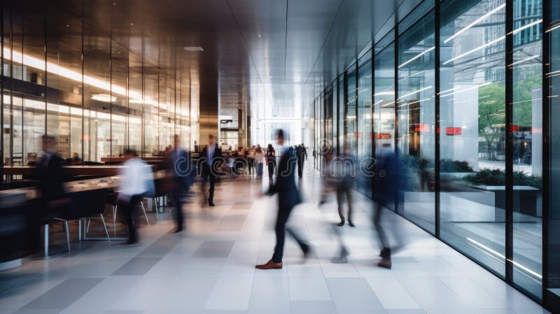 People Rushing in Office Lobby with Motion Blur Stock Image - Image of ...