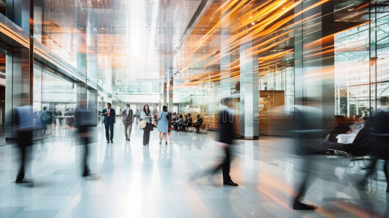 People Rushing in Office Lobby with Motion Blur Stock Image - Image of ...