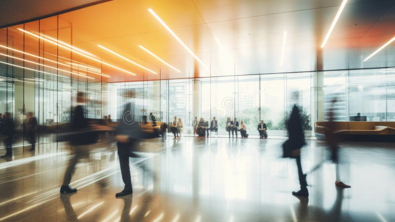 People Rushing in Office Lobby with Motion Blur Stock Photo - Image of ...