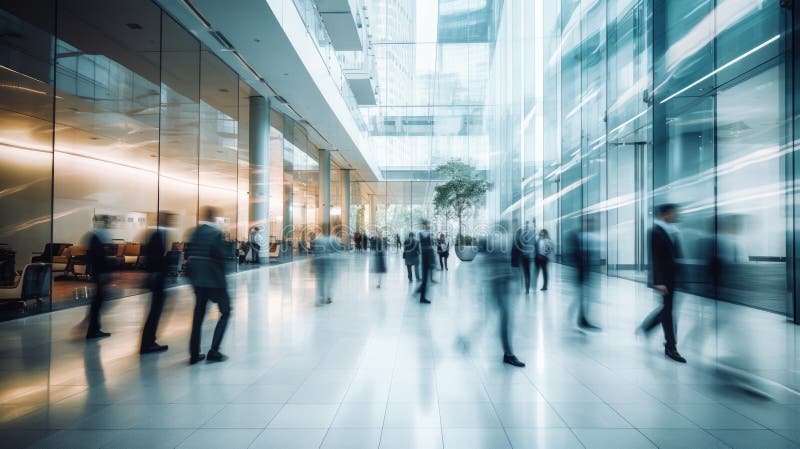 People Rushing in Office Lobby with Motion Blur Stock Image - Image of ...