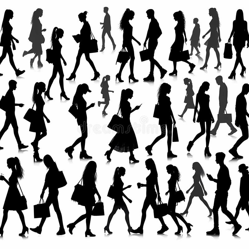 People rushing silhouettes stock illustration. Illustration of ...