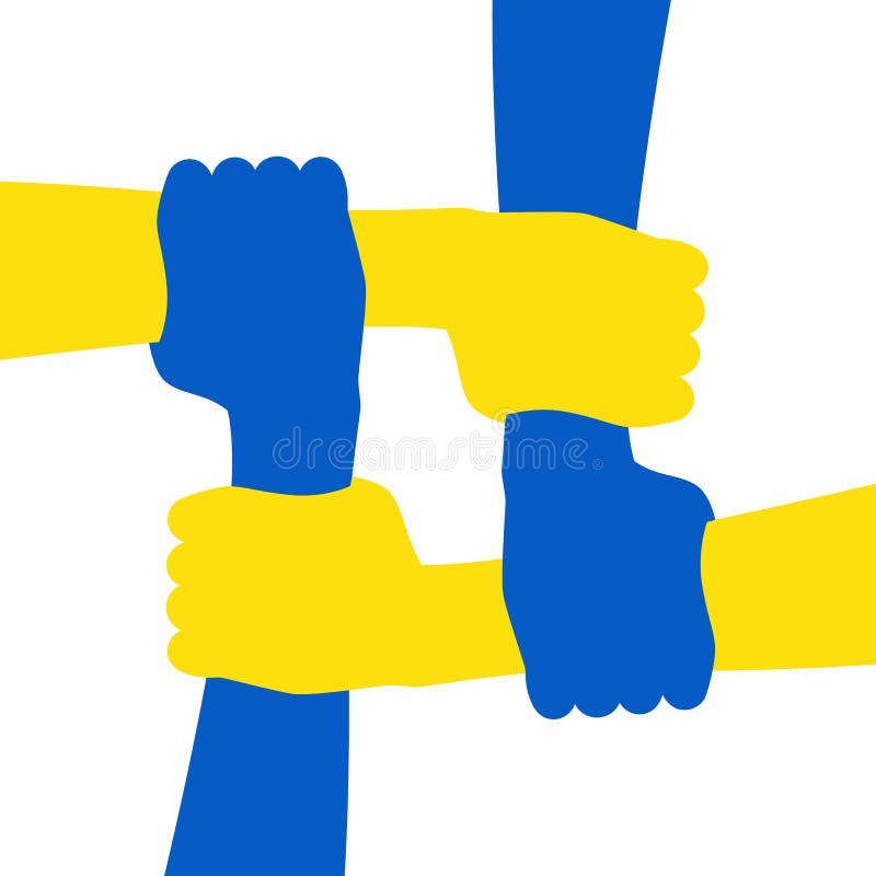People S Hands Support Ukraine. Four Yellow and Blue Hands Holding Each ...