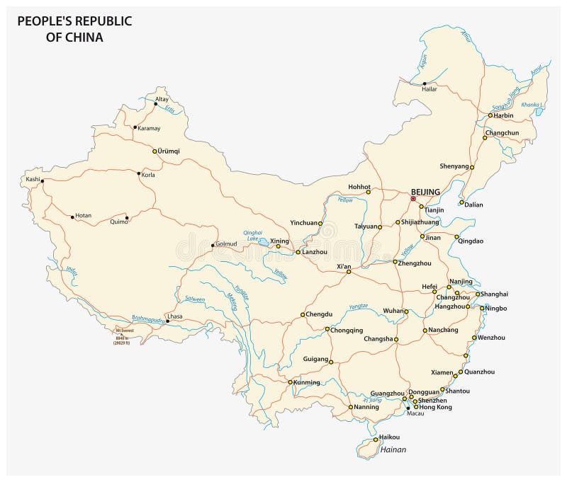 People`s Republic of China Road Vector Map Stock Vector - Illustration ...