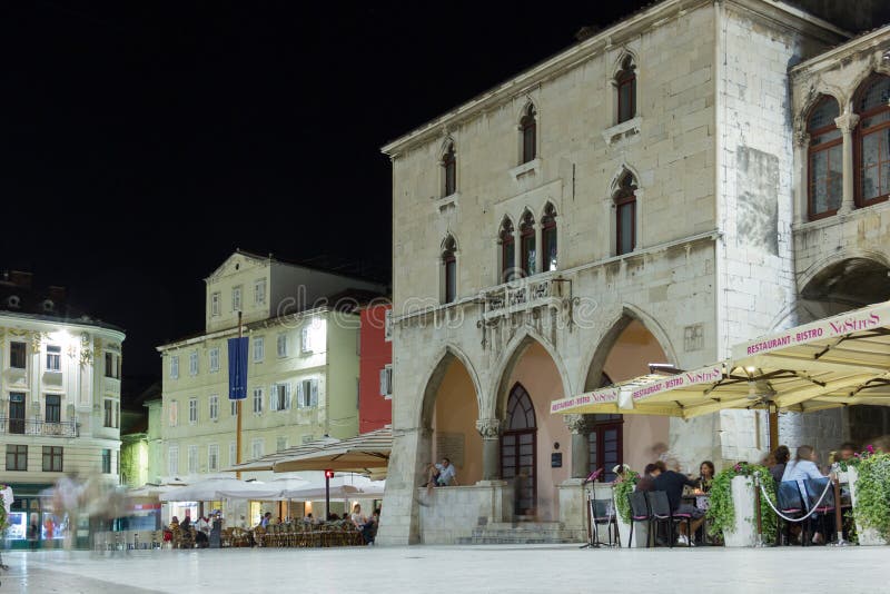 People S Square at Night. Split. Croatia Editorial Photography - Image ...