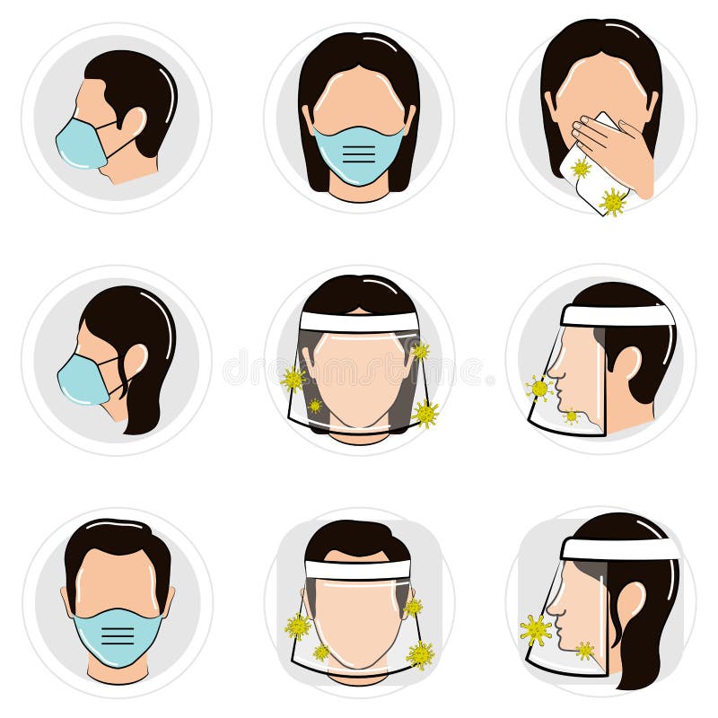 People with a Safety Visor and Face Mask Stock Vector - Illustration of ...