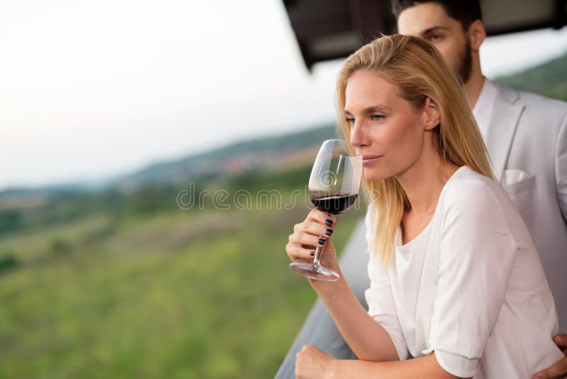 People Sampling and Tasting Wines in Vineyard Stock Image - Image of ...