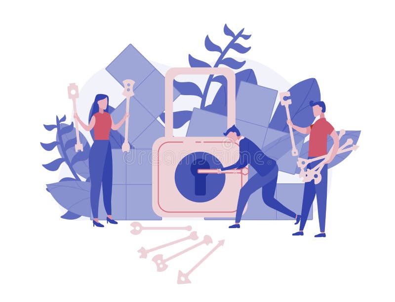 People Searching for Solution, Key To Unlocking the Task. Vector ...