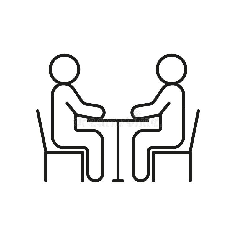 People Seat at Table, Conversation, Talk, Meeting Icon Line. Man ...