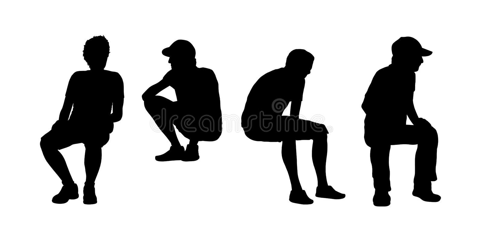 People Seated Outdoor Silhouettes Set 12 Stock Illustration