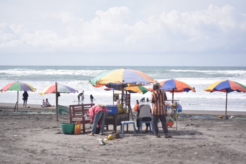 People Selling Drinks on Parangtritis Beach, Yogyakarta, Central Java ...