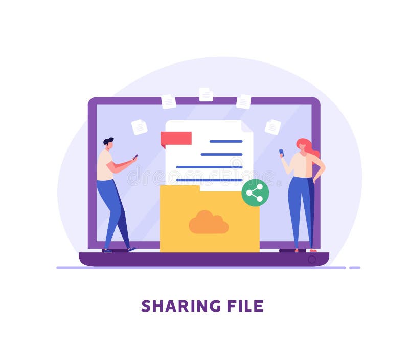 People Send Files For Business. Concept Of Sharing File, Data Transfer ...