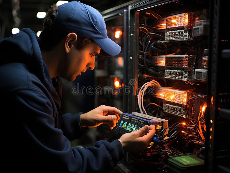 People in Server Room Working with Cameras Stock Illustration ...