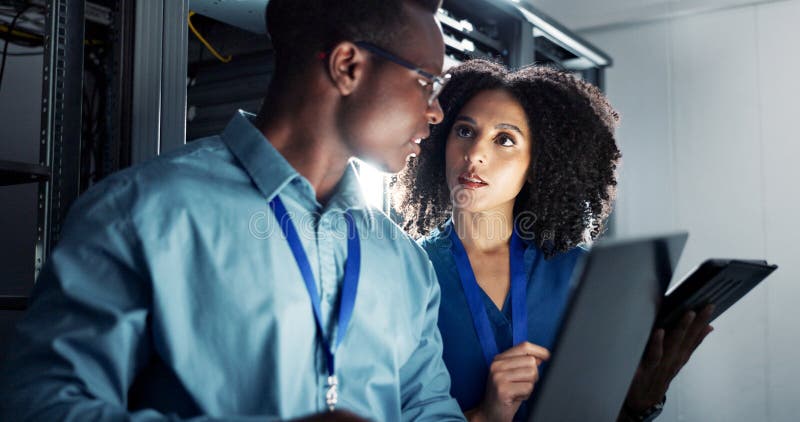 People Server Room And Working Or Coding With Tablet Teamwork And Firmware Installation Or 1010