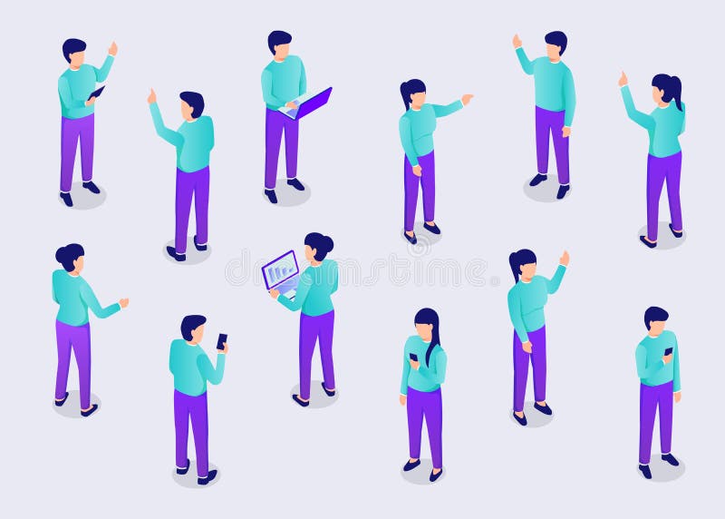 People Set Collection with Various Work Position Use Laptop and ...