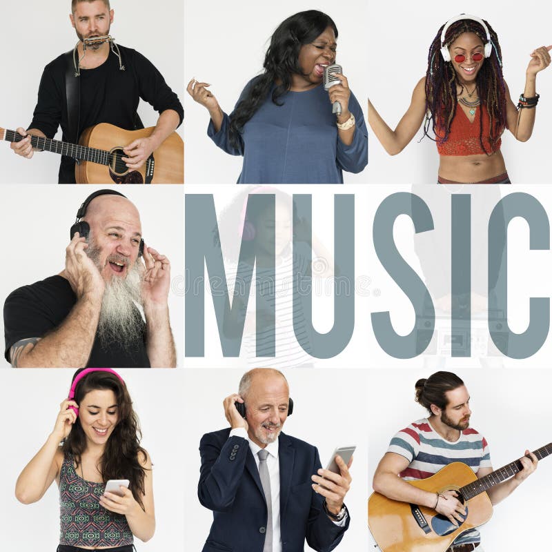 People Set of Diversity People Enjoying Music Studio Collage Stock ...