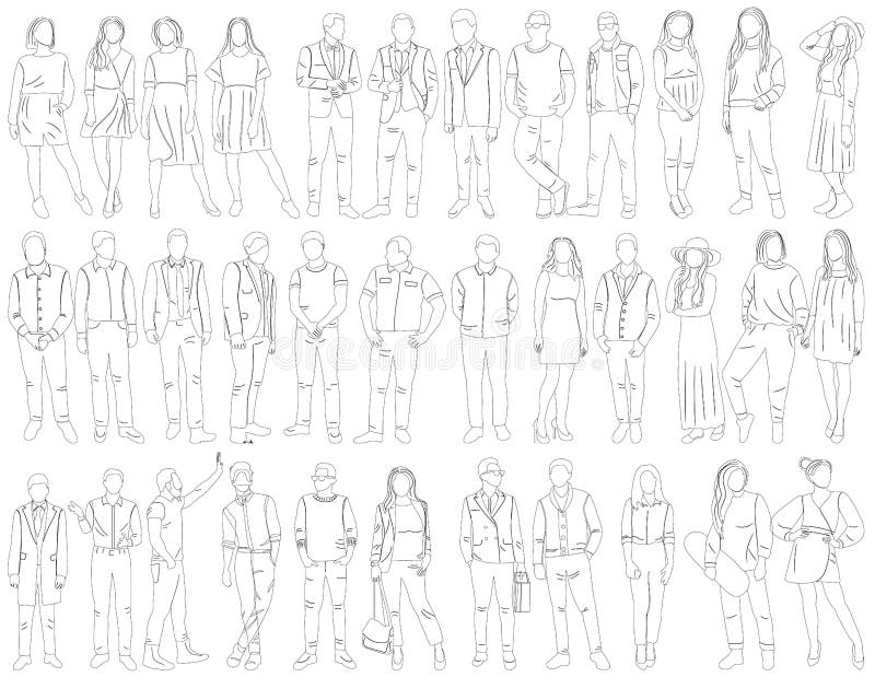People Set Sketch, Outline, Isolated Stock Vector - Illustration of ...