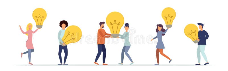People Share Business Ideas, Meet, Work Together. Light Bulb Concept ...