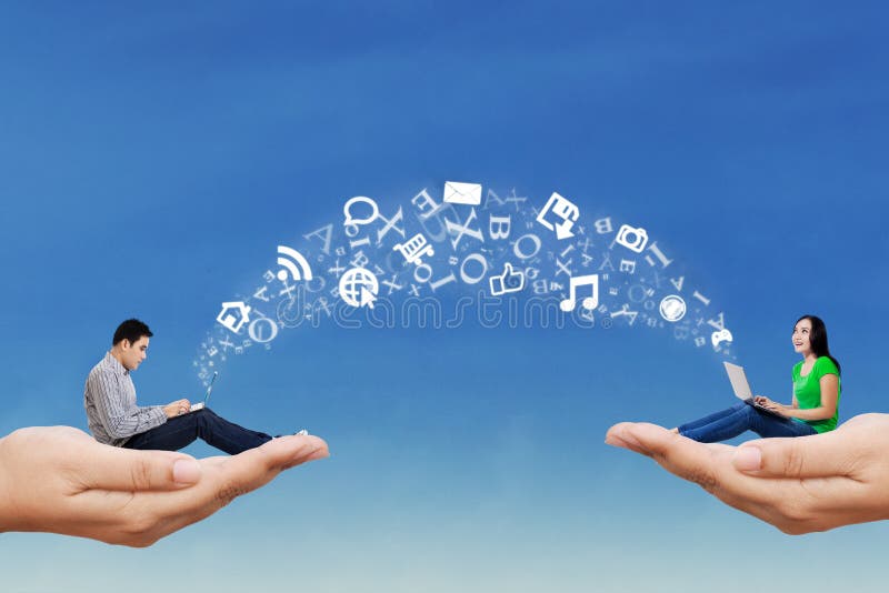 People Share Information through Sky Stock Image - Image of concept, multimedia: 45255231