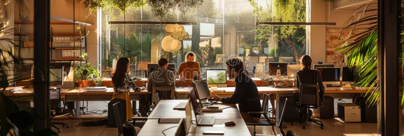 People in a Shared Workspace Utilize Communal Desks and Resources ...