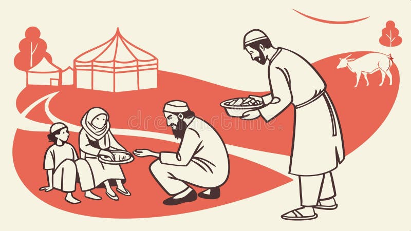 People Sharing Qurbani Meat, Community and Giving Vector Design ...