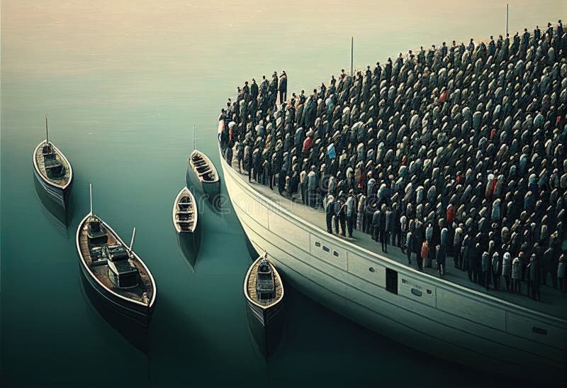 People on Ships and Boats. Evacuation from the Ship Illustration. AI ...