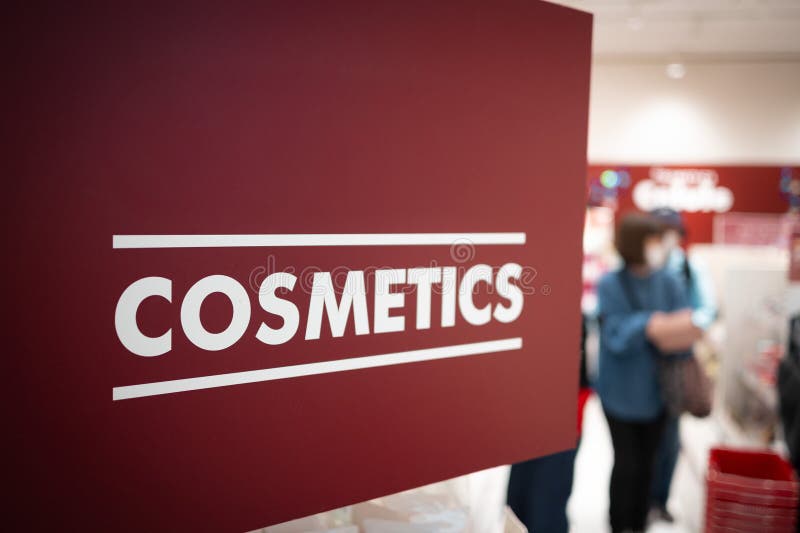 Cosmetics Corner or Section Sign in the Shopping Mall. Stock Image ...
