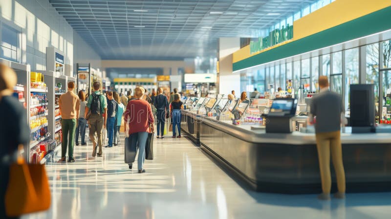People Shopping in a Modern Grocery Store with Checkout Counters Stock ...