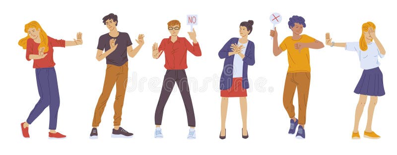 People Showing Refusing Negative Gestures Flat Vector Illustration ...