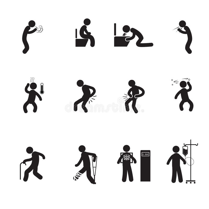 Symptoms of People Disease Icons. Sick and Ill Stock Vector ...
