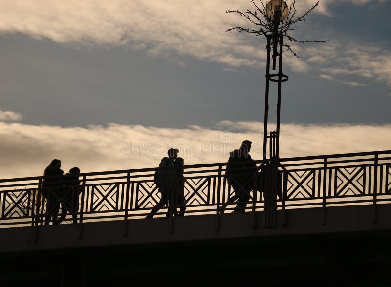 People in the Silhouette Go Over the Bridge Editorial Stock Photo ...