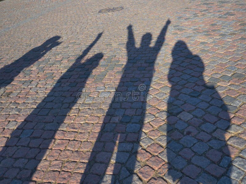 4 People Silhouette Shadow of Cheering Playing Stock Image - Image of ...