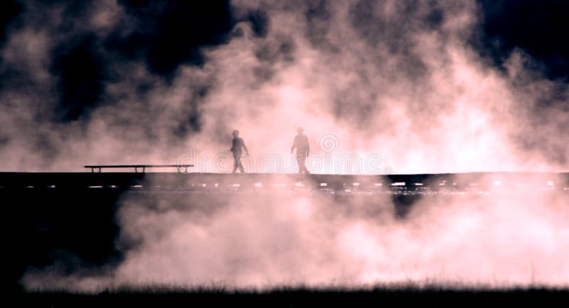 People Silhouetted Against Mist Stock Photo - Image of nature ...
