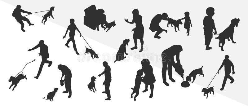 People Silhouettes with Dogs Silhouettes Stock Illustration ...