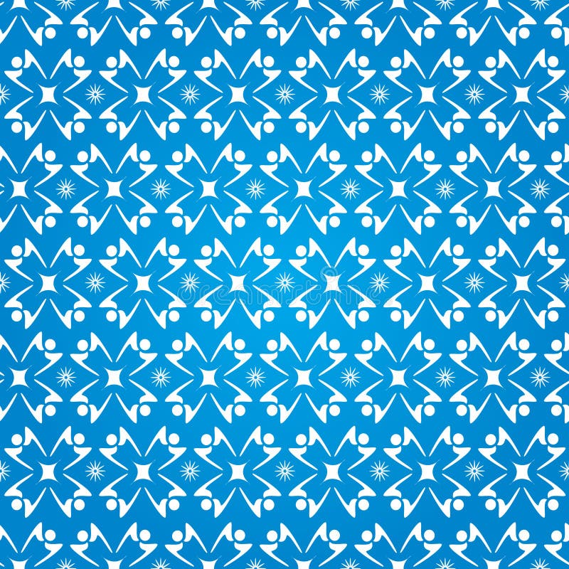 People Silhouettes Stars Seamless Pattern - Blue and White Colors Stock ...