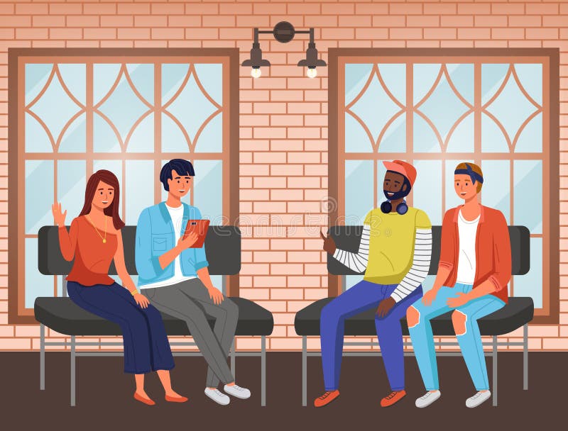 People Sit on Couch and Communicate in Office. Colleagues Spend Time ...