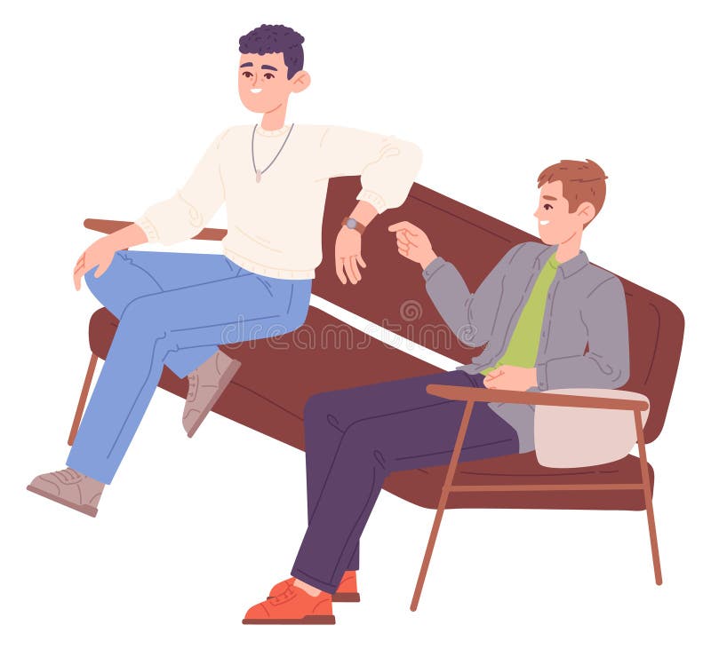 People Sit on Sofa. Waiting Men Talking Together Stock Illustration ...