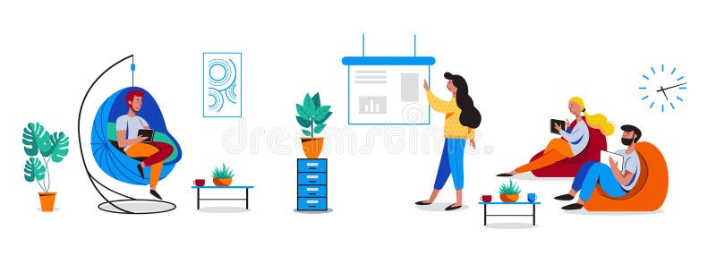People Sit and Working in Friendly Open Space Workplace. Coworking ...