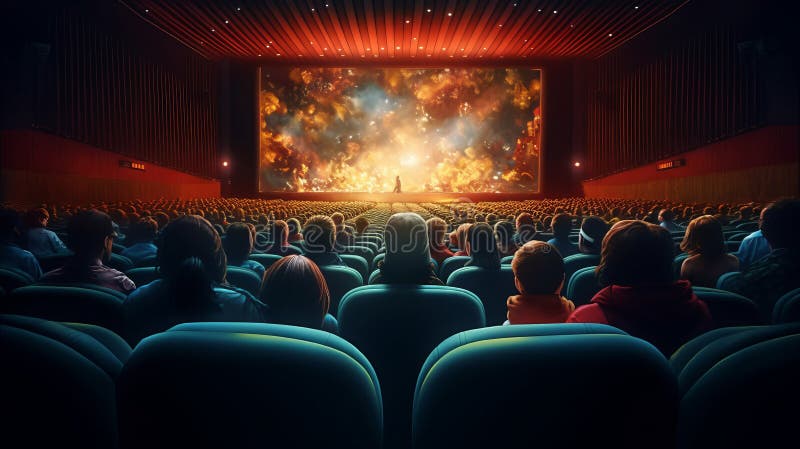 People Sitting at Cinema Watching 3D Film Back View. Generative AI ...