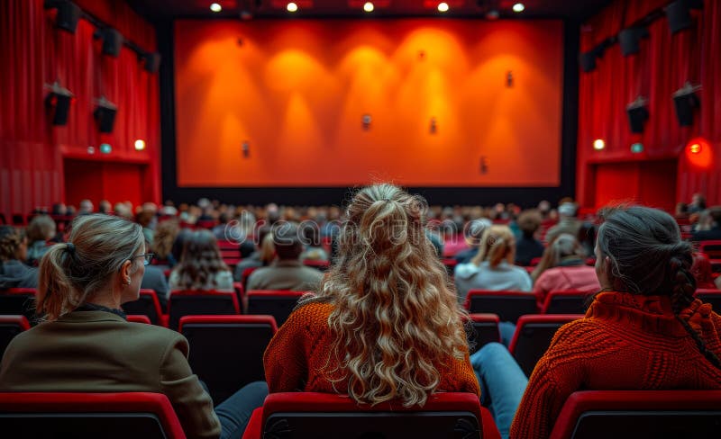 People Sitting in Cinema Watching Movie. Cinema Full of People Watching ...