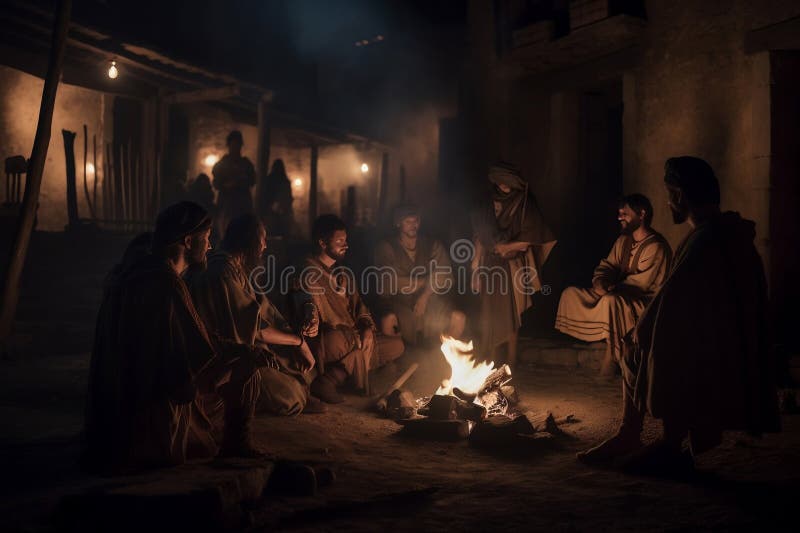 People Sitting the Fire Night Roman Empire. AI Generated Stock ...