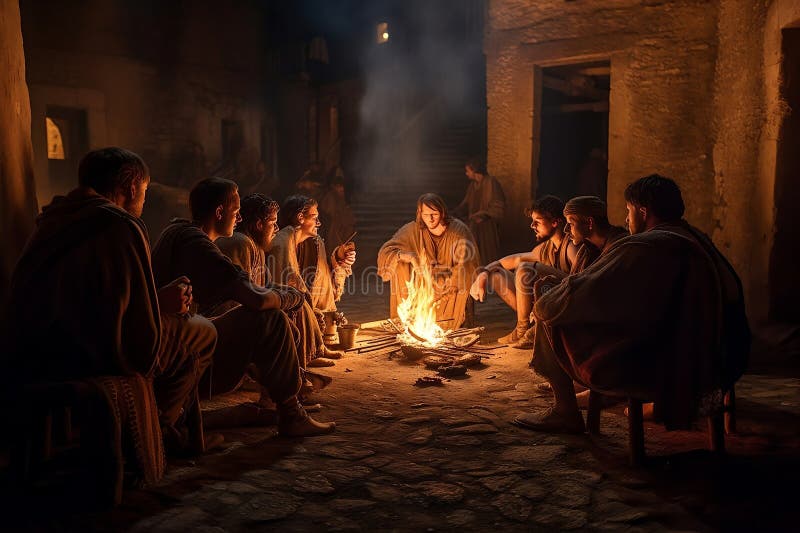 People Sitting the Fire Night Roman Empire. AI Generated Stock ...