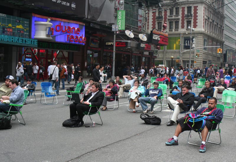 People Sitting on Folding Chairs in Times Square Editorial Stock Image ...