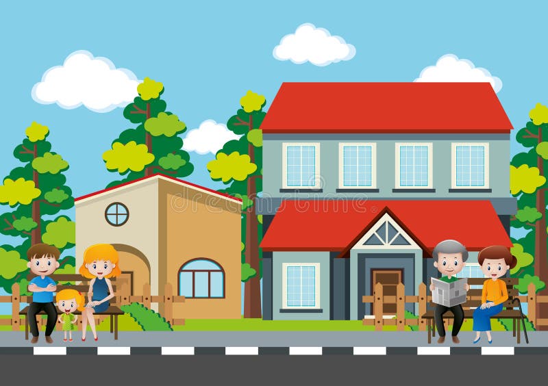People Sitting in Front of the House Stock Vector - Illustration of ...