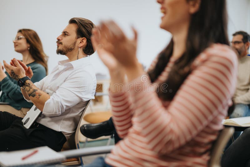 Diverse Group of Attendees Clapping Hands in a Seminar or Workshop ...