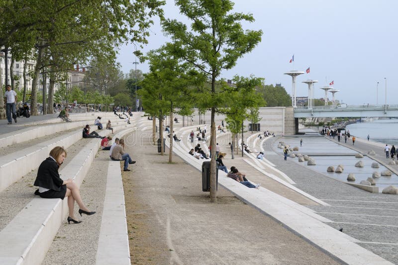 People Sitting on Steps Overlooking the Rhone River Editorial Image ...