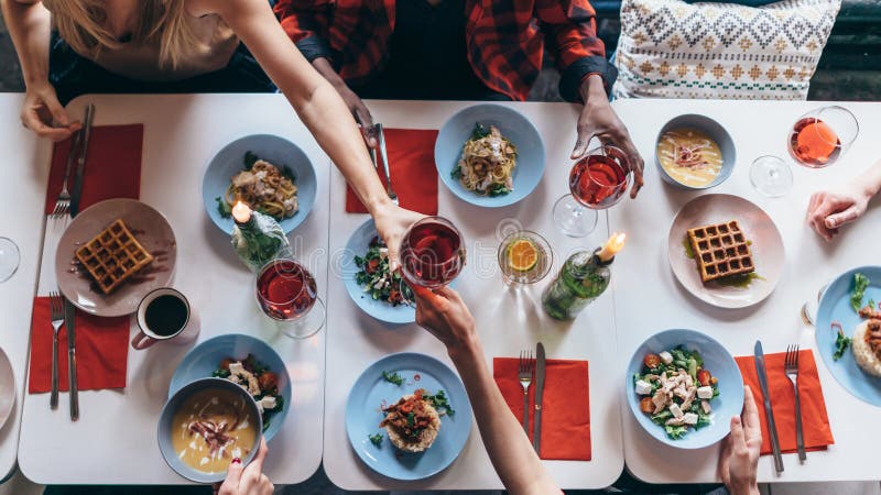 People are Sitting at a Table and Eating. Top View Stock Image - Image ...