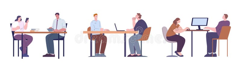 People Sitting at Table and Working. Job Interview, Social Worker with ...