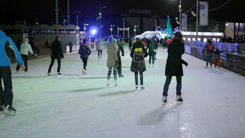 People Skate on the Rink Skating Winter. Slow Motion Stock Footage ...