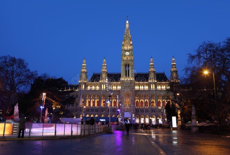 People Skate on the Rink in Wiener Rathaus Stock Photo - Image of ...