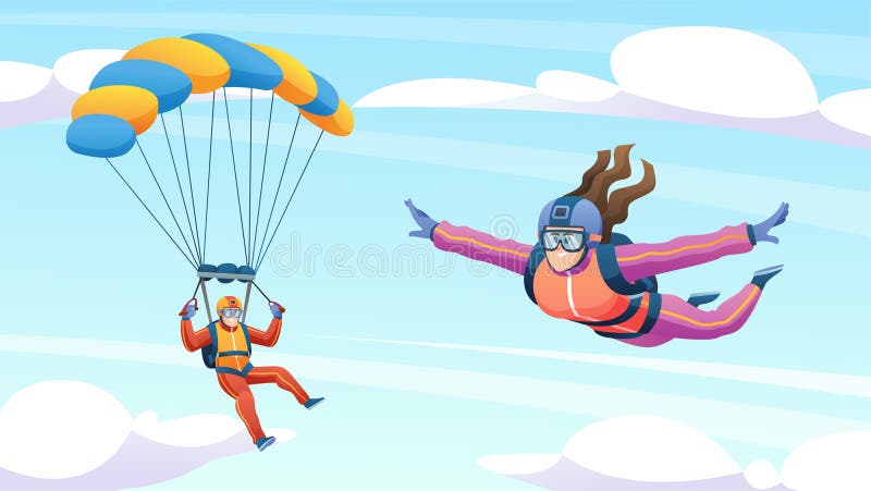 People Skydiving and Parachuting in the Sky Stock Vector - Illustration ...